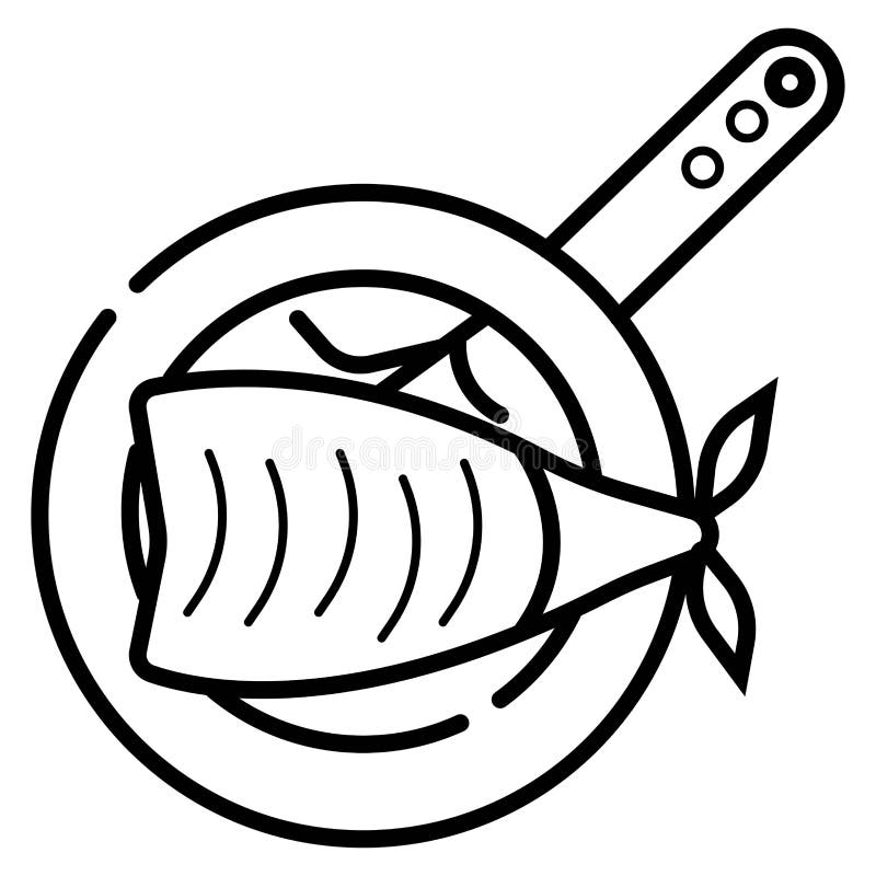 Fish on pan line icon stock vector. Illustration of perfect - 104907797