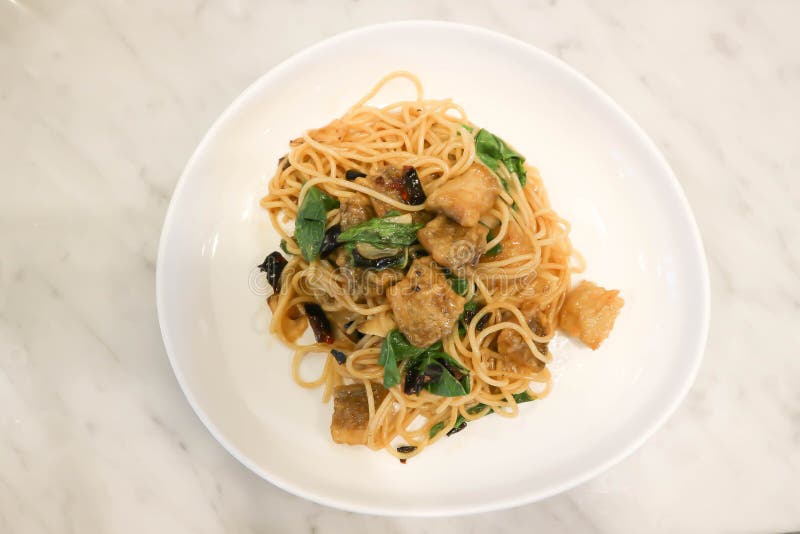 Fish Pasta or Fish Spaghetti ,pasta or Spicy Pasta Stock Image - Image ...