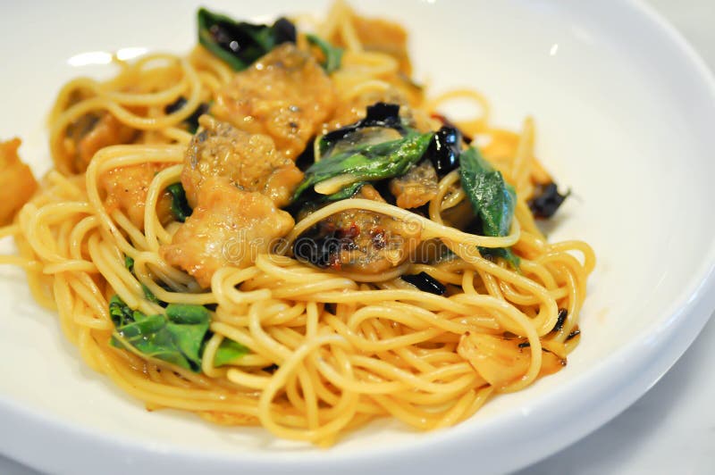Fish Pasta or Fish Spaghetti ,pasta or Spicy Pasta Stock Photo - Image ...