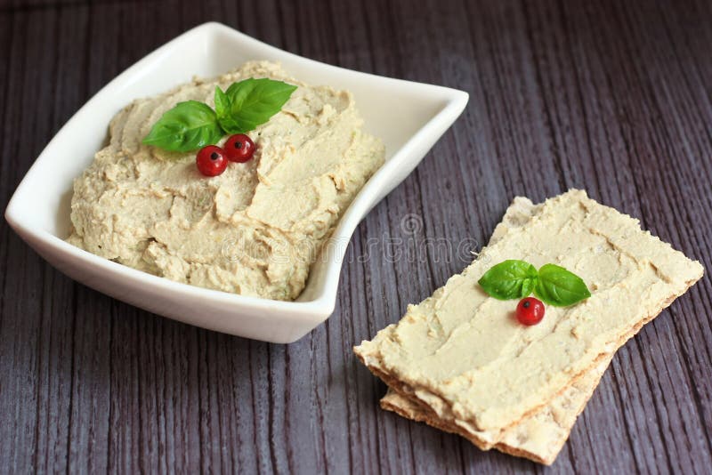 Fish Roe Paste Spread on Bread Slices and Green Onion on Slate ...