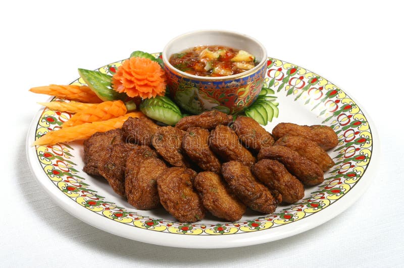 Fish Paste Ball Fried Serve with Sweet Source Stock Image - Image of ...