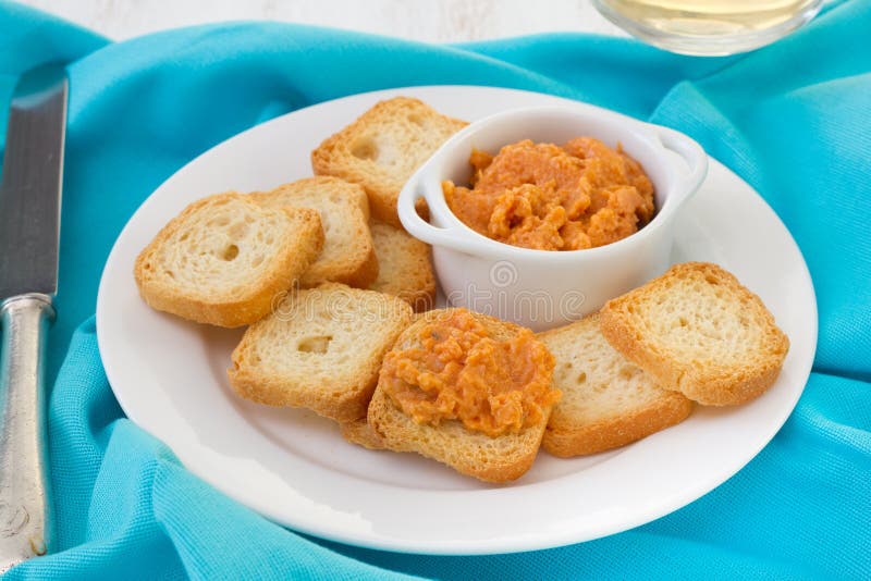 Fish pate with mini toasts stock image. Image of wine - 27528281