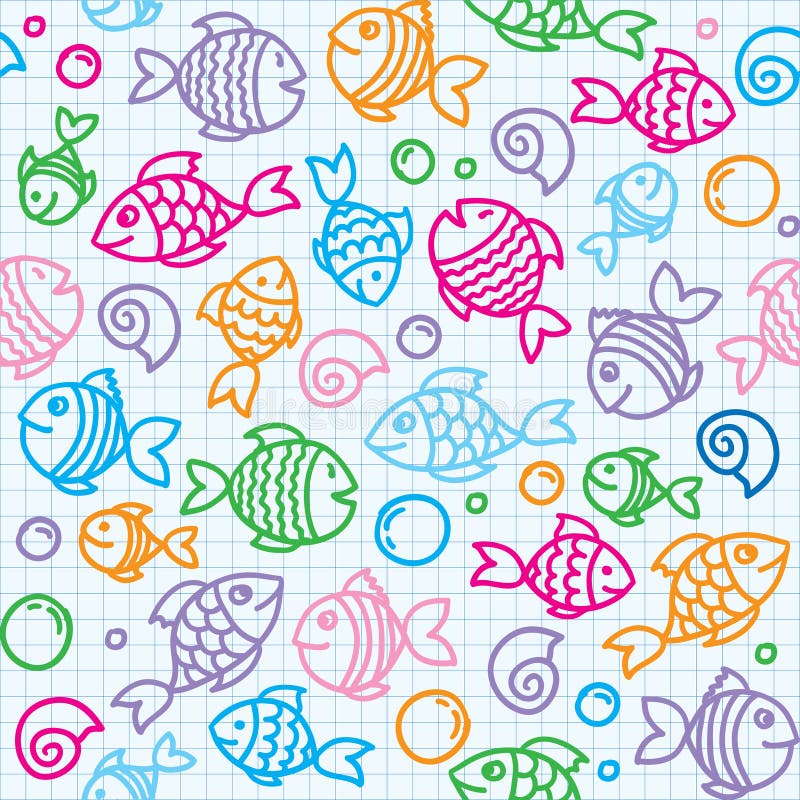 Cartoon Fishes Seamless Pattern Stock Vector - Illustration of pattern ...