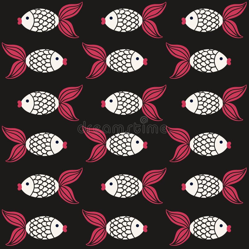 Seamless Vintage Fish Pattern (vector) Stock Vector - Illustration of ...