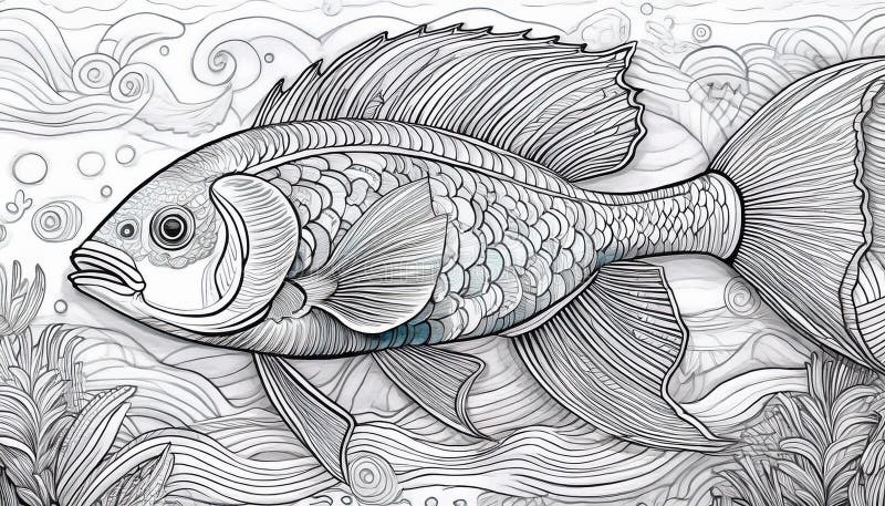 Fish Pattern Coloring Pages Illustration Contour. Stock Illustration ...
