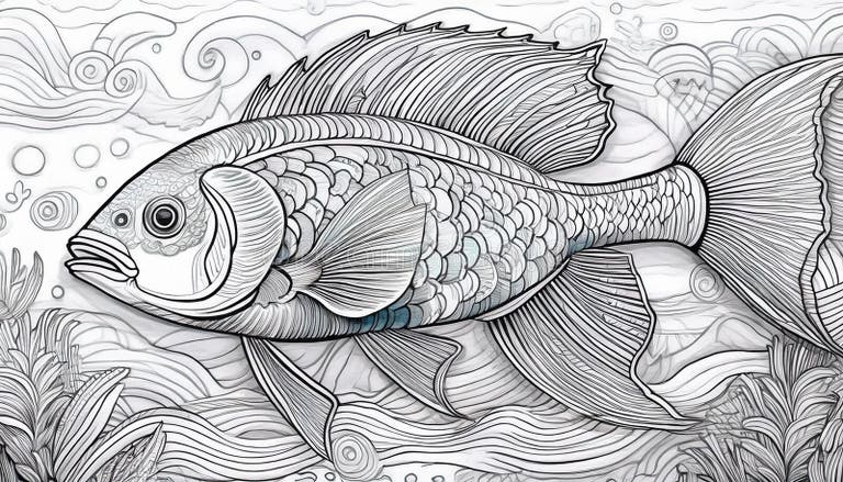 Fish Pattern Coloring Pages Illustration Contour. Stock Illustration ...