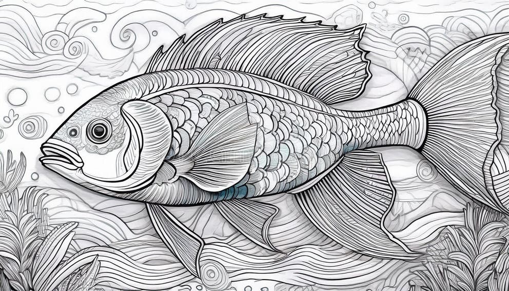 Fish Pattern Coloring Pages Illustration Contour. Stock Illustration ...