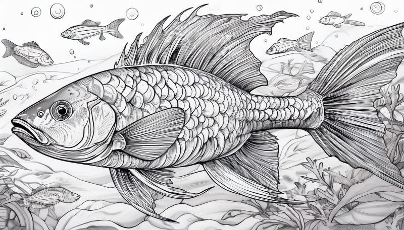 Fish Pattern Coloring Pages Illustration Contour. Stock Illustration ...