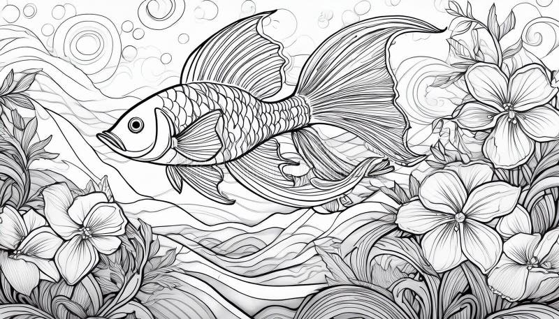 Fish Pattern Coloring Pages Illustration Contour. Stock Illustration ...