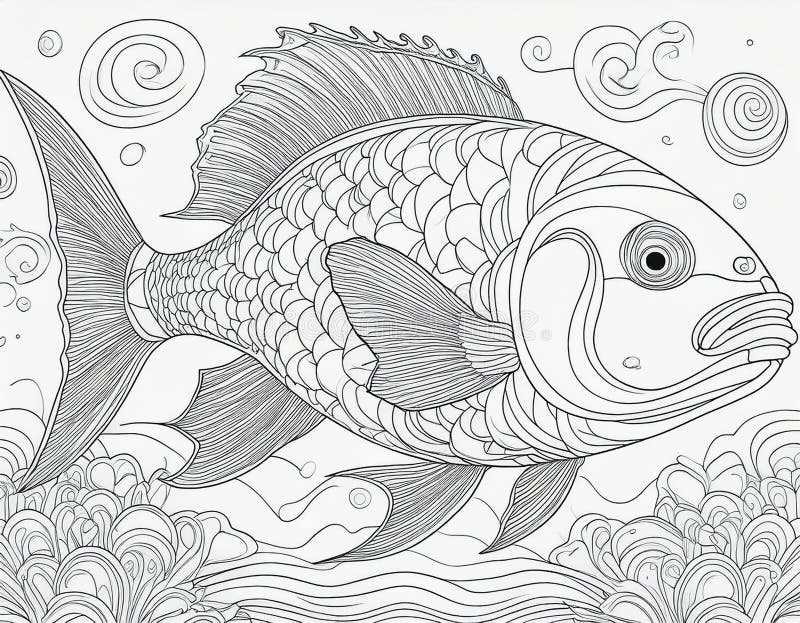Fish Pattern Coloring Pages Illustration Contour. Stock Illustration ...