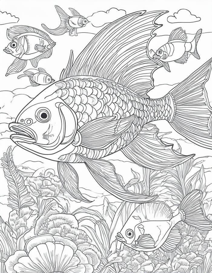 Fish Pattern Coloring Pages Illustration Contour. Stock Illustration ...