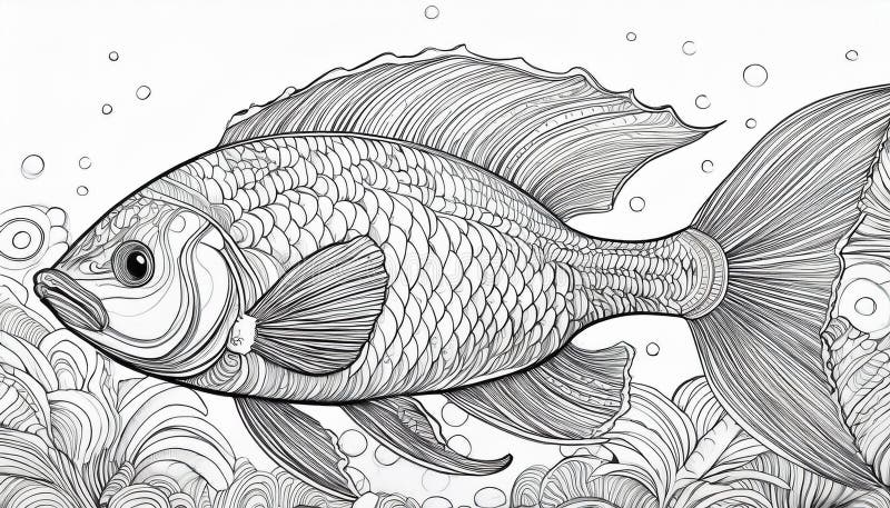 Fish Pattern Coloring Pages Illustration Contour. Stock Illustration ...