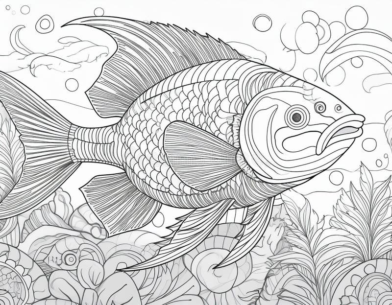 Fish Pattern Coloring Pages Illustration Contour. Stock Illustration ...