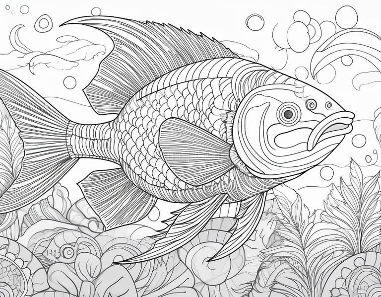 Fish Pattern Coloring Pages Illustration Contour. Stock Illustration ...