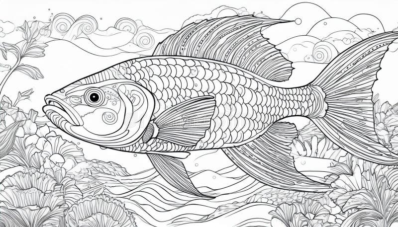 Fish Pattern Coloring Pages Illustration Contour. Stock Illustration ...