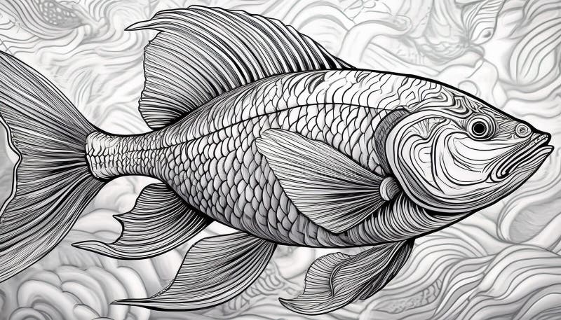 Fish Pattern Coloring Pages Illustration Contour. Stock Illustration ...