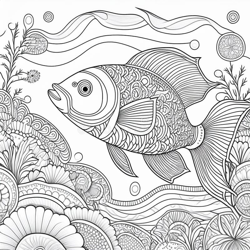 Fish Pattern Coloring Pages Illustration Contour. Stock Illustration ...