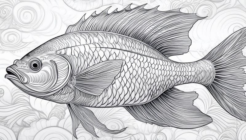 Fish Pattern Coloring Pages Illustration Contour. Stock Illustration ...