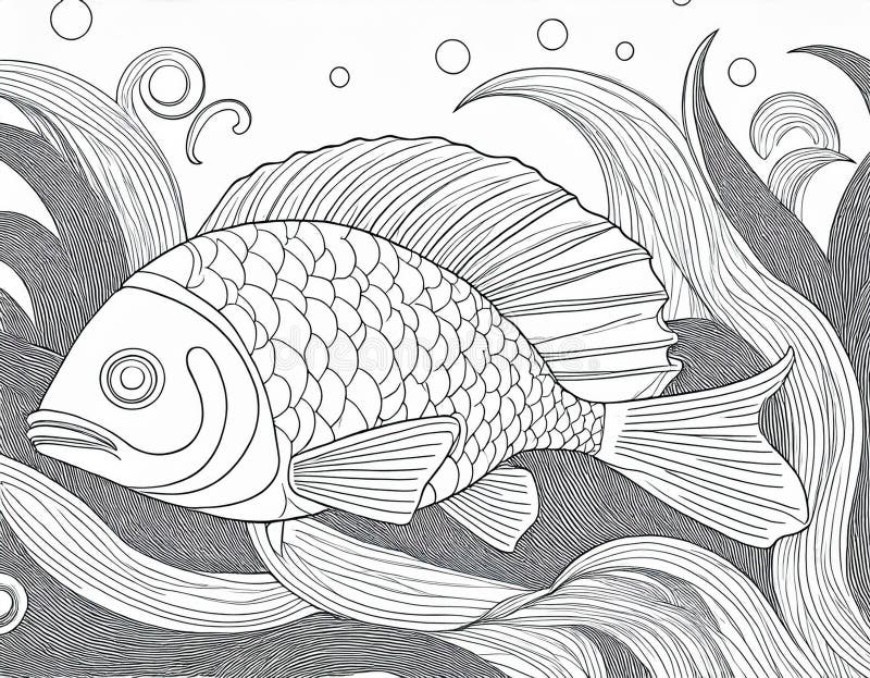 Fish Pattern Coloring Pages Illustration Contour. Stock Illustration ...