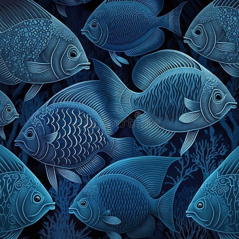 Fish Pattern Dark Blue Colour 2 Stock Illustration - Illustration of ...