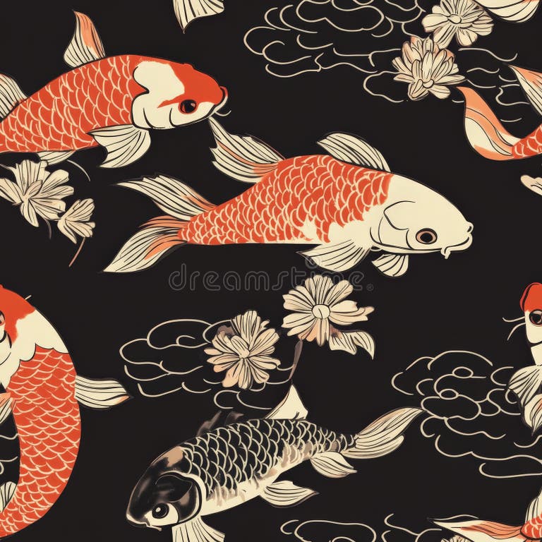 A Fish Pattern with Koi Fish and Steamed Whole Fish, Representing ...