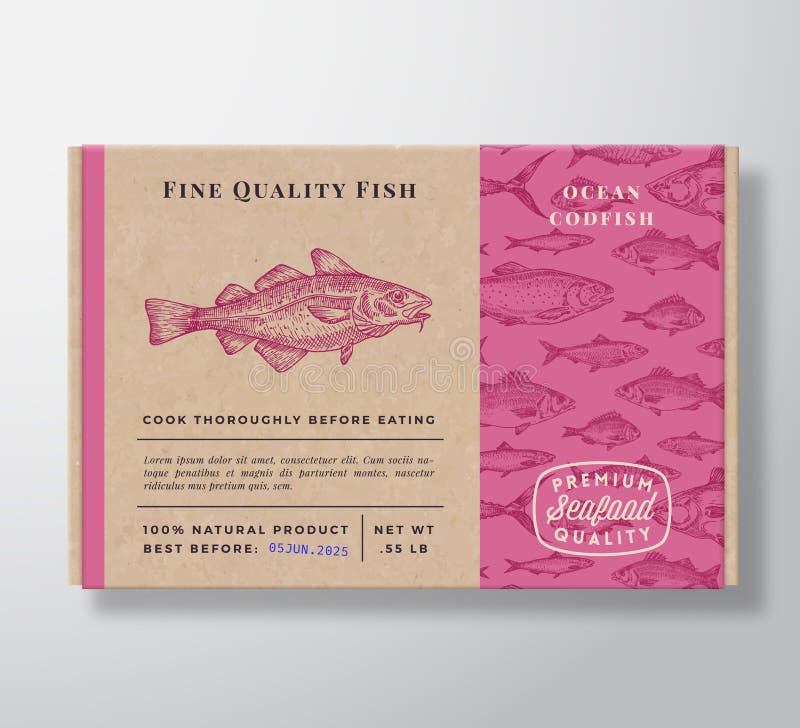 Fish Pattern Realistic Cardboard Container. Abstract Vector Seafood ...
