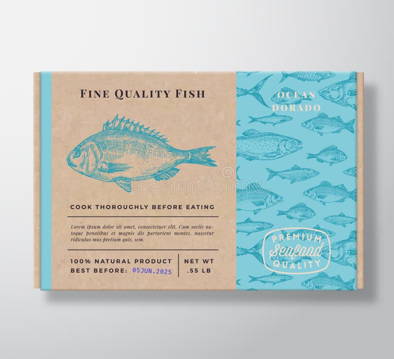 Fish Pattern Realistic Cardboard Container. Abstract Vector Seafood ...