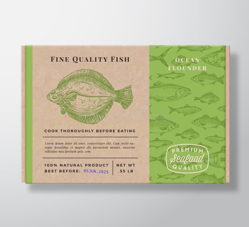 Fish Pattern Realistic Cardboard Container. Abstract Vector Seafood ...