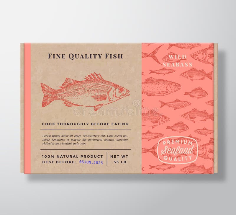 Fish Pattern Realistic Cardboard Container. Abstract Vector Seafood ...