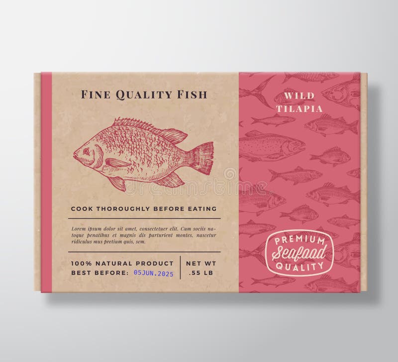Fish Pattern Realistic Cardboard Container. Abstract Vector Seafood ...