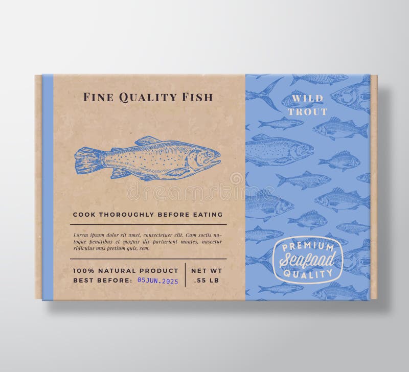 Fish Pattern Realistic Cardboard Container. Abstract Vector Seafood ...