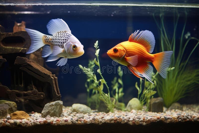 A Fish Peering at Another Fish Stuck in Aquarium Decoration Stock Image ...