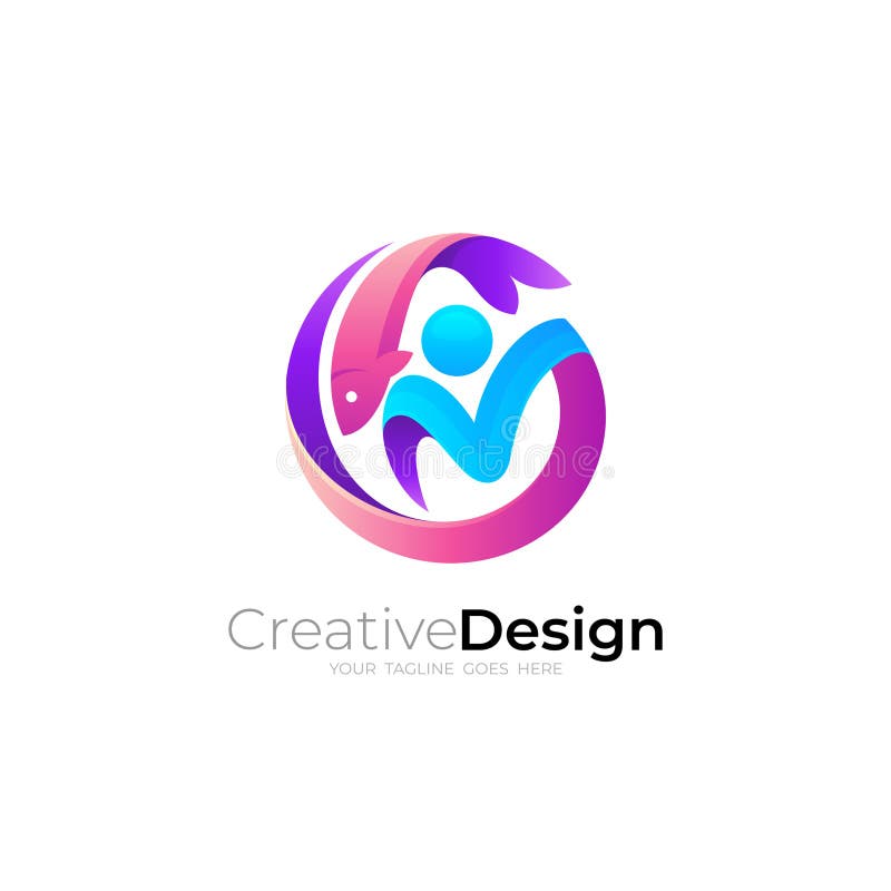 Fish and People Design Template, Circle Logos Stock Vector ...