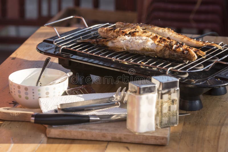 Fish Perch Baked at Home on the Grill Stock Image - Image of electric ...