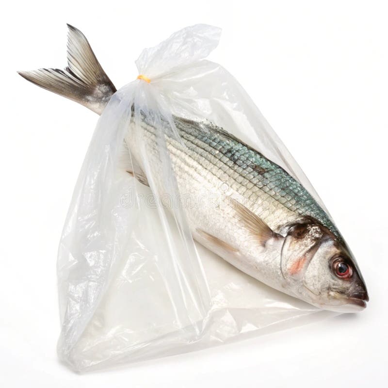 Fish in a plastic bag stock illustration. Illustration of sustainable ...