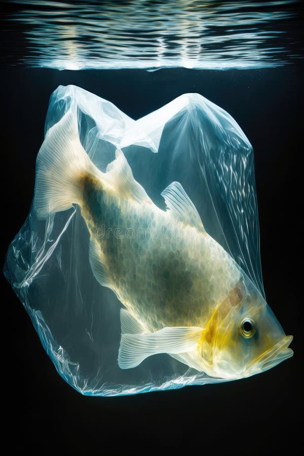 Fish in Plastic Bag. Massive Plastic Pollution Underwater Concept ...