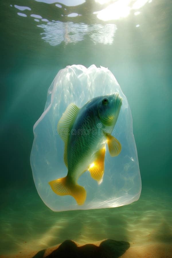Fish in Plastic Bag. Massive Plastic Pollution Underwater Concept ...