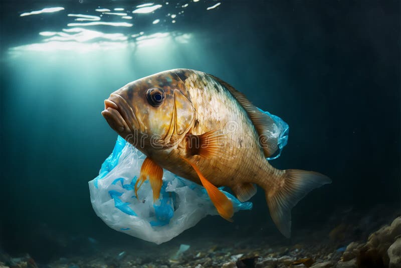 Fish with a Plastic Bag. Ocean Plastic Pollution Concept Stock Photo ...
