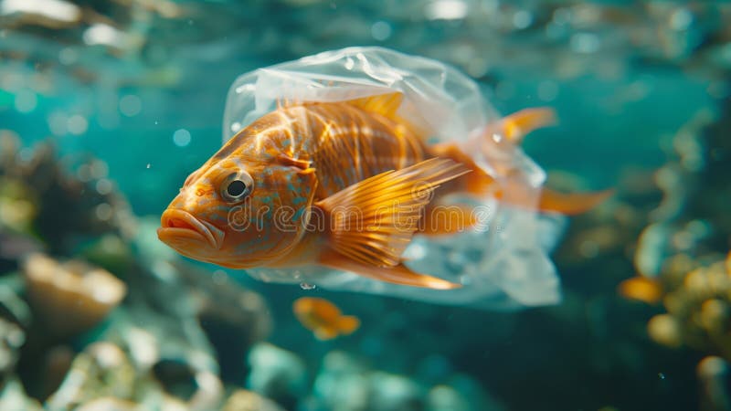 Fish on Plastic Bag. Water Pollution Concept, Ecological Problems ...