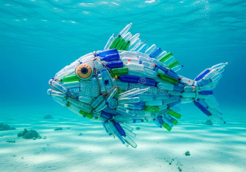 Fish from Plastic Bottles Swim in the Ocean. Stock Image - Image of ...
