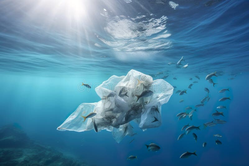 Fish and Plastic Pollution in Sea. Generative Ai. Stock Illustration ...