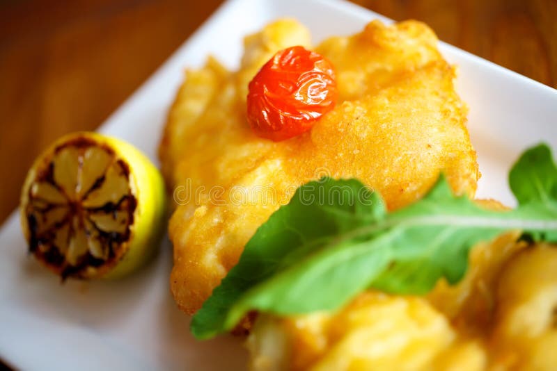 894 Battered Crispy Hake Fish Fillet White Plate Stock Photos - Free ...