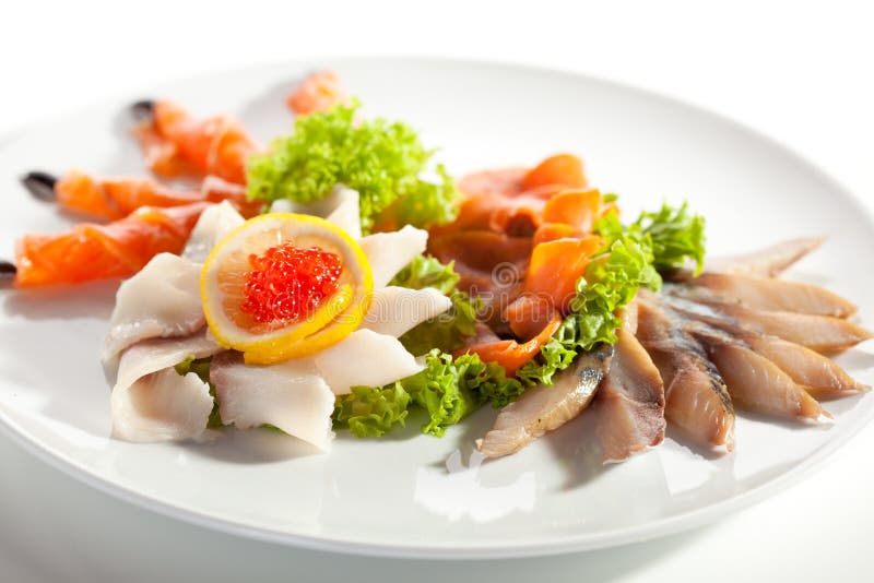Fish Plate stock photo. Image of cook, piece, salad, lemon - 42527768