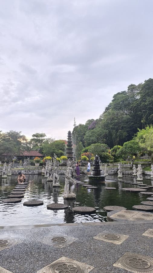 Fish Pond with Enchanting Temple Editorial Stock Image - Image of pond ...