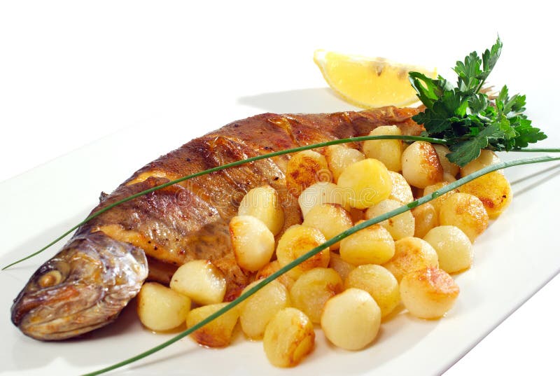 Fish and potatoes stock photo. Image of grilled, colorful - 5351966