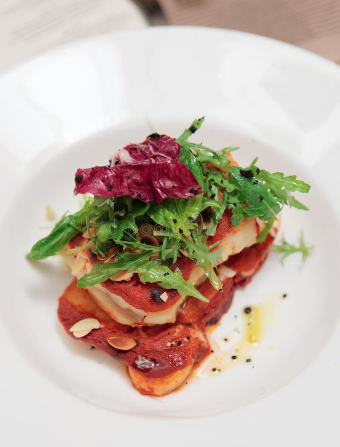 Fish and Potatoes Fried with Romesco Sauce Stock Image - Image of ...