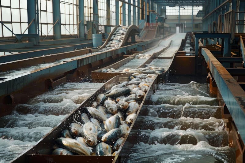 Fish Processing in Industrial Plant Stock Image - Image of packing ...