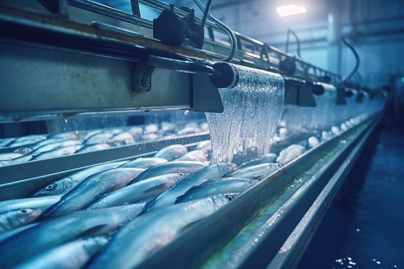 Fish Processing Plant, Production Line. Generative AI Stock Illustration - Illustration of meal ...
