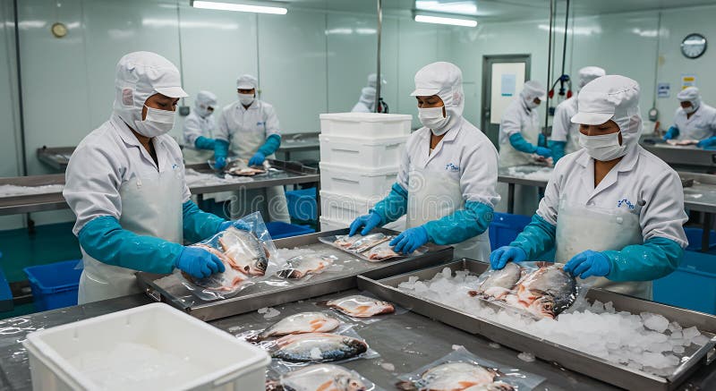 Fish Processing Plant stock illustration. Illustration of seafood ...