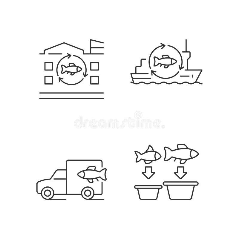 Fish Processing and Transportation Gradient Linear Vector Icons Set ...